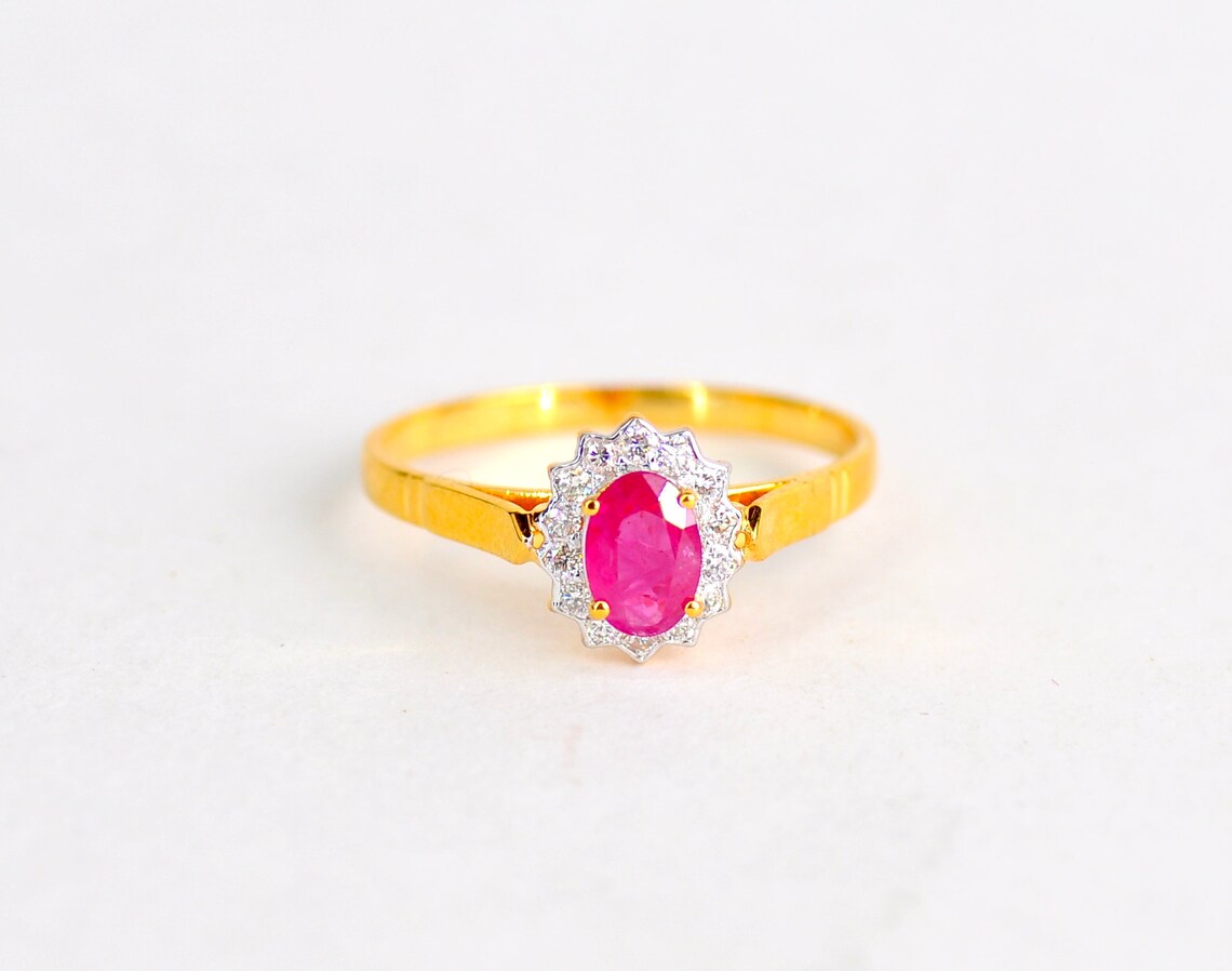 Elegant 18kt Genuine Ruby Diamond Ring, Handmade - Etsy