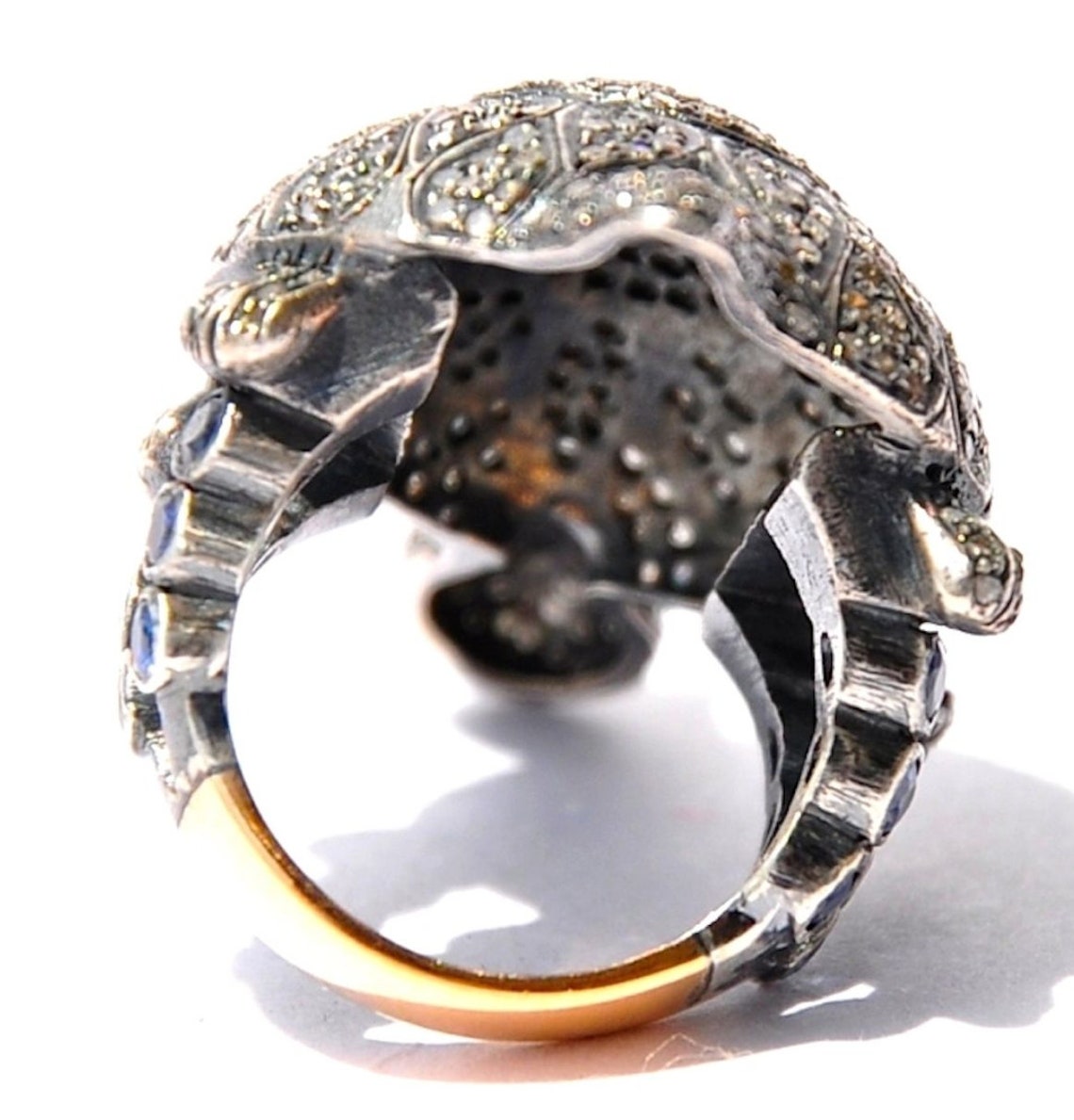 Vintage 14KT Blue Sapphire Diamond Tortoise Turtle Ring - Etsy