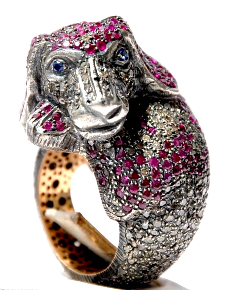 Vintage 14KT Old European Diamond Ruby Sapphire Canine Pet Dog ...