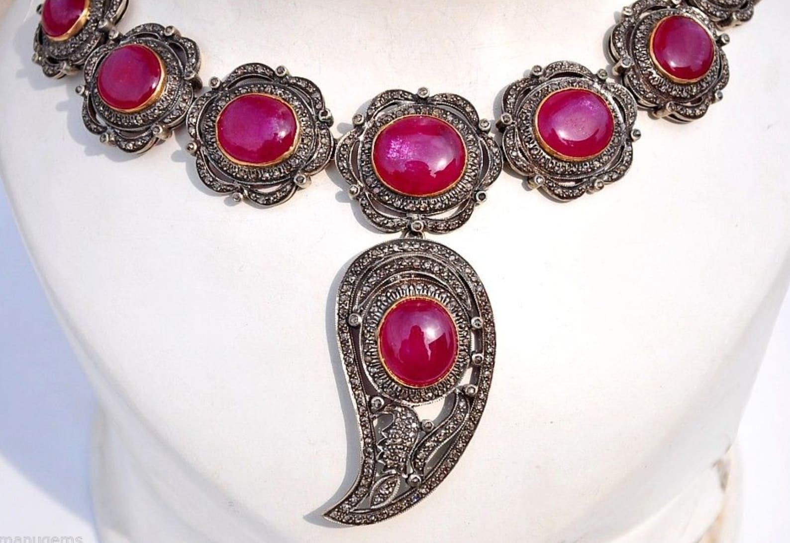 Extraordinary Genuine Ruby Diamond Victorian Necklace Earrings Set ! - Etsy