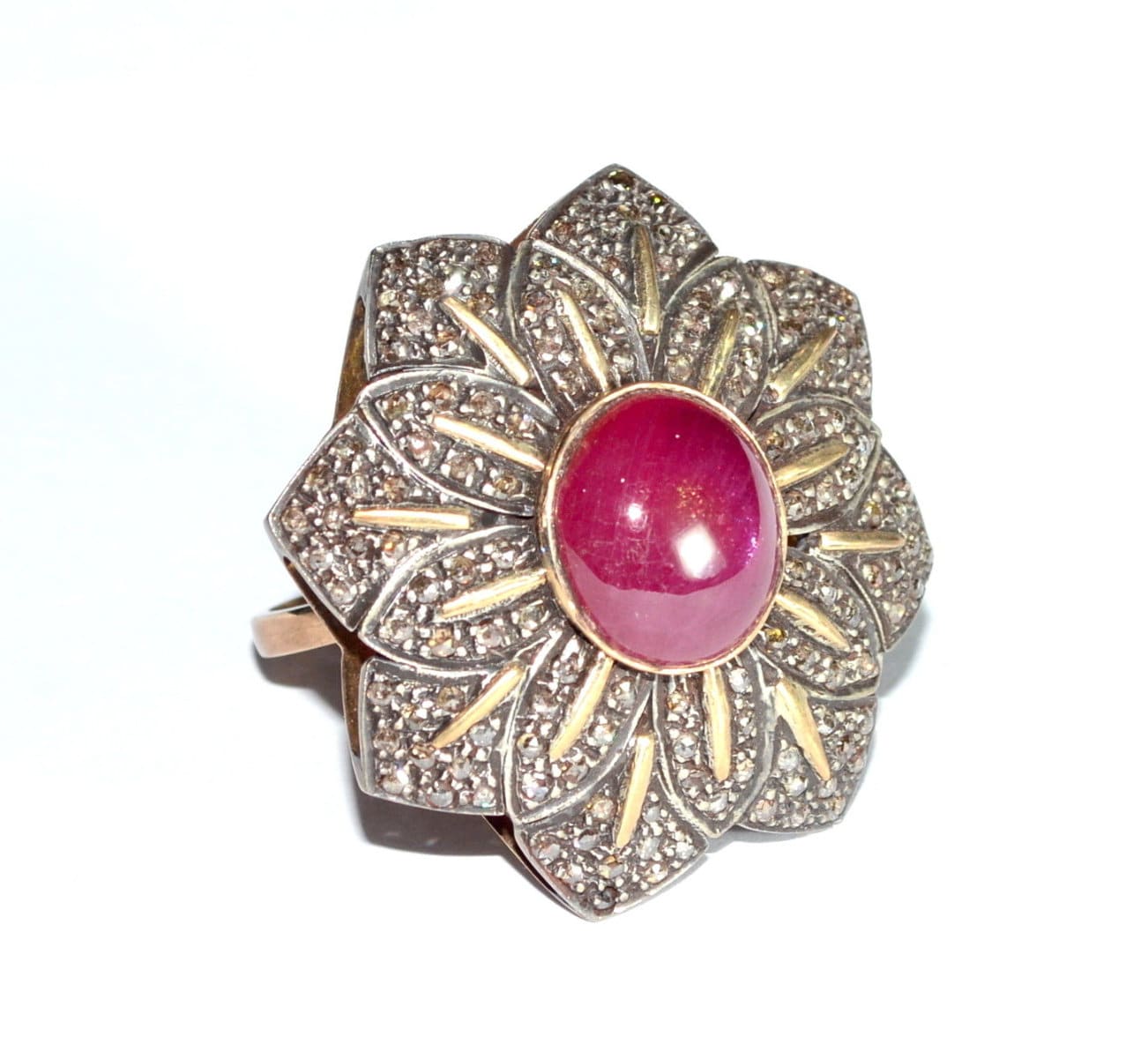 Vintage 14KT Ruby Rose Cut Diamond Victorian Ring - Etsy