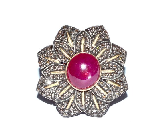 Vintage 14KT Ruby Rose Cut Diamond Victorian Ring | Etsy