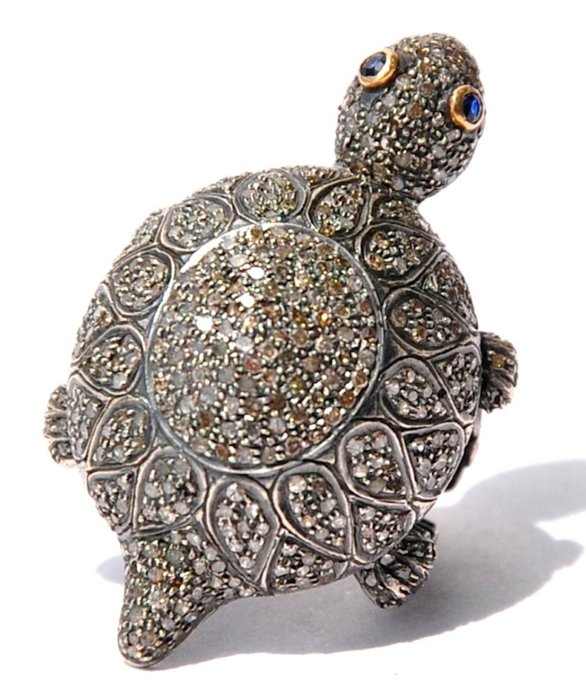 Vintage 14KT Blue Sapphire Diamond Tortoise Turtle Ring - Etsy