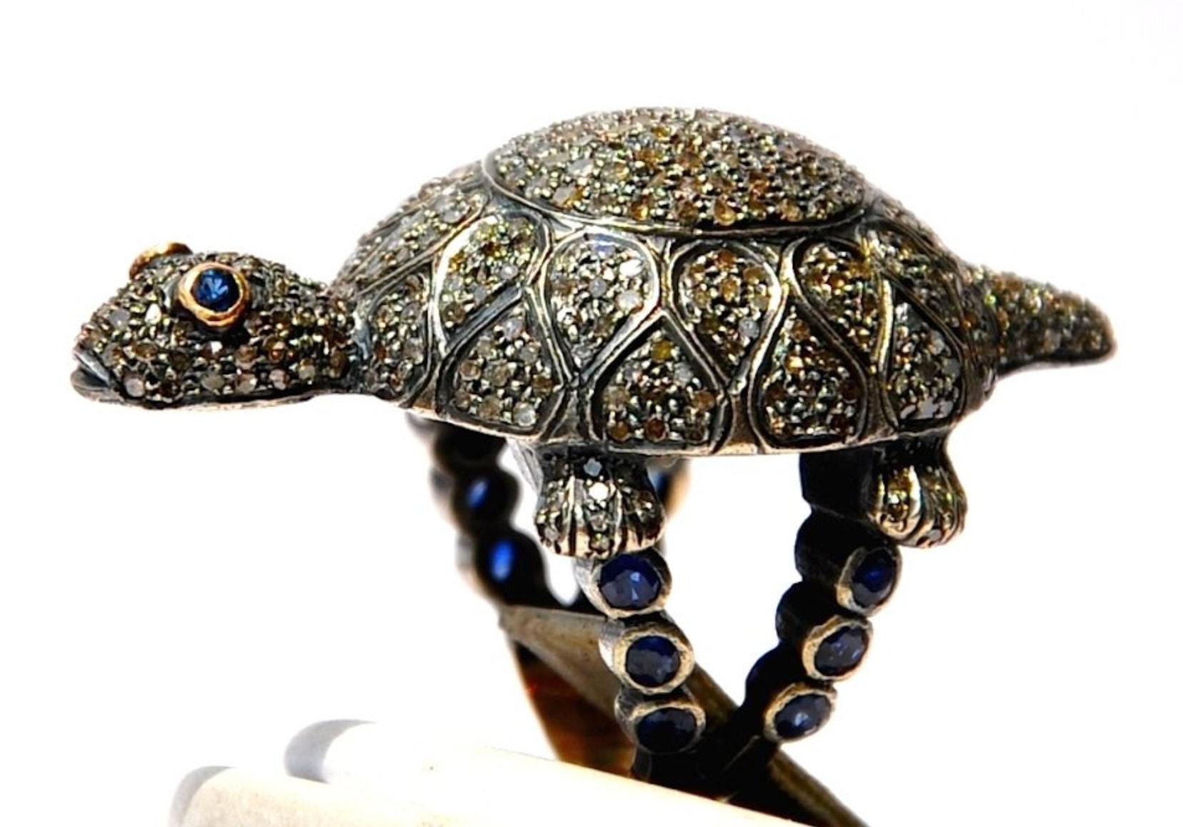 Vintage 14KT Blue Sapphire Diamond Tortoise Turtle Ring - Etsy