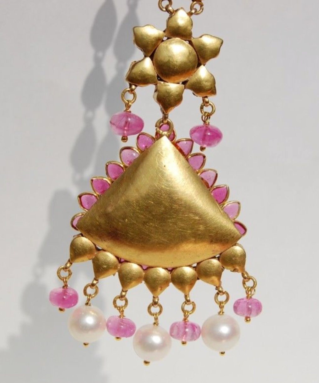 22KT Gold Old Burma Ruby Diamond Chain Pearl Mughal Indian Necklace - Etsy