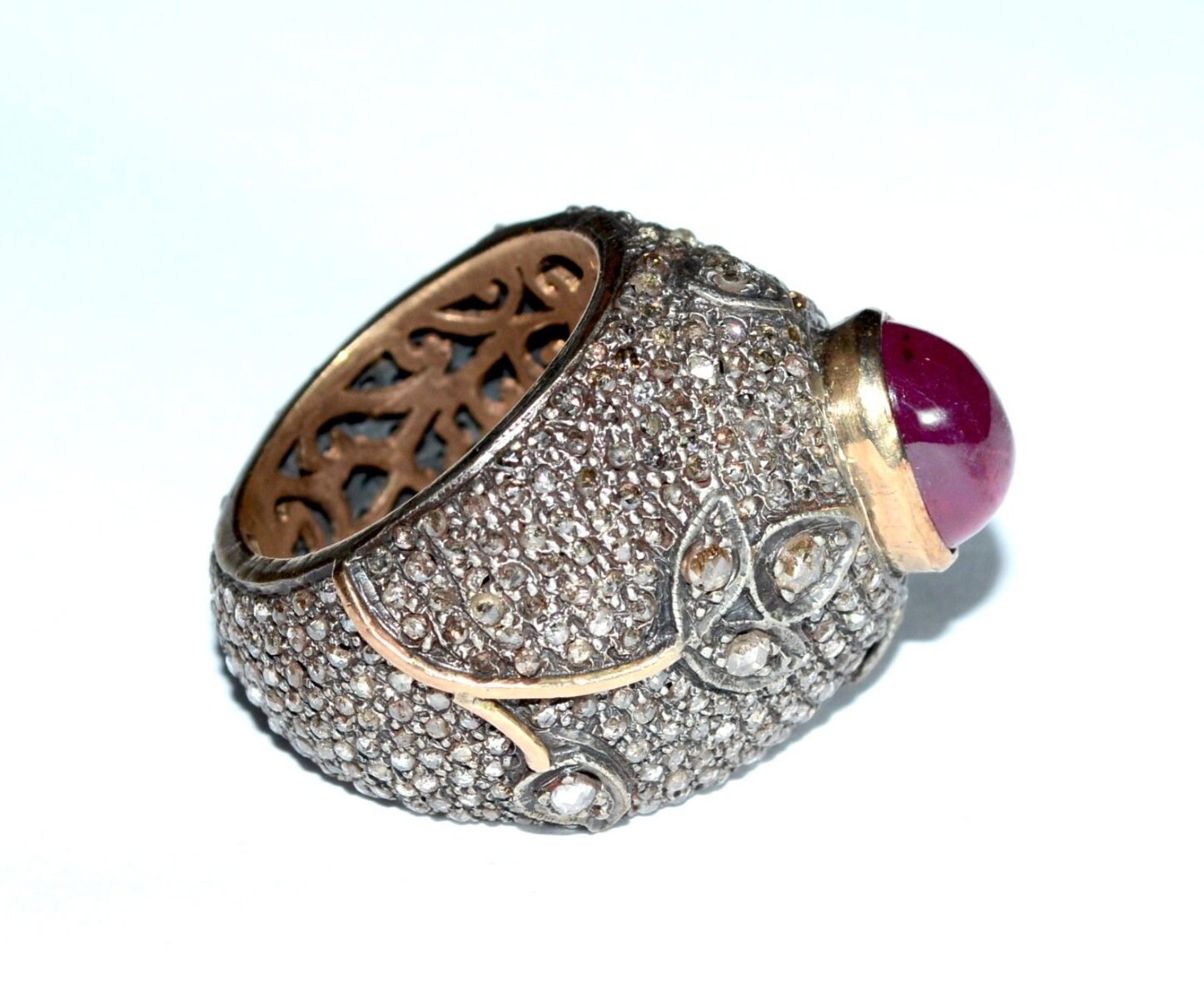 Huge Vintage 14KT Ruby Diamond Mughal Victorian Dome Ring - Etsy