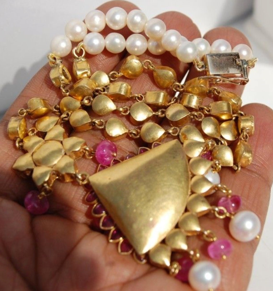 22KT Gold Old Burma Ruby Diamond Chain Pearl Mughal Indian Necklace - Etsy