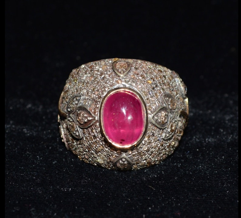 Huge Vintage 14KT Ruby Diamond Mughal Victorian Dome Ring - Etsy