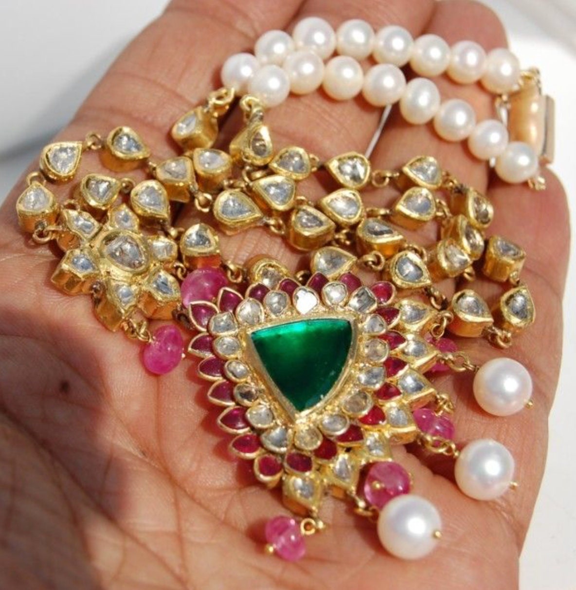 22KT Gold Old Burma Ruby Diamond Chain Pearl Mughal Indian Necklace - Etsy