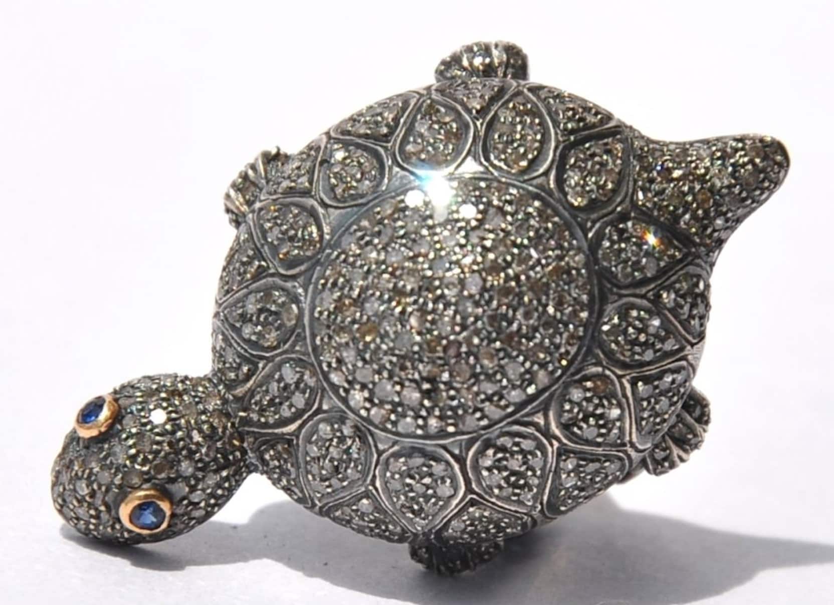Vintage 14KT Blue Sapphire Diamond Tortoise Turtle Ring - Etsy