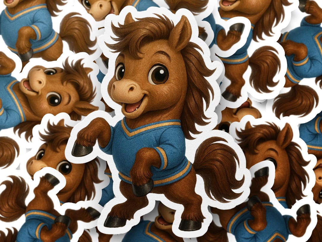 Cute Bronco Mascot Sticker, Cartoon Horse Sticker, Happy Pony Sticker ...