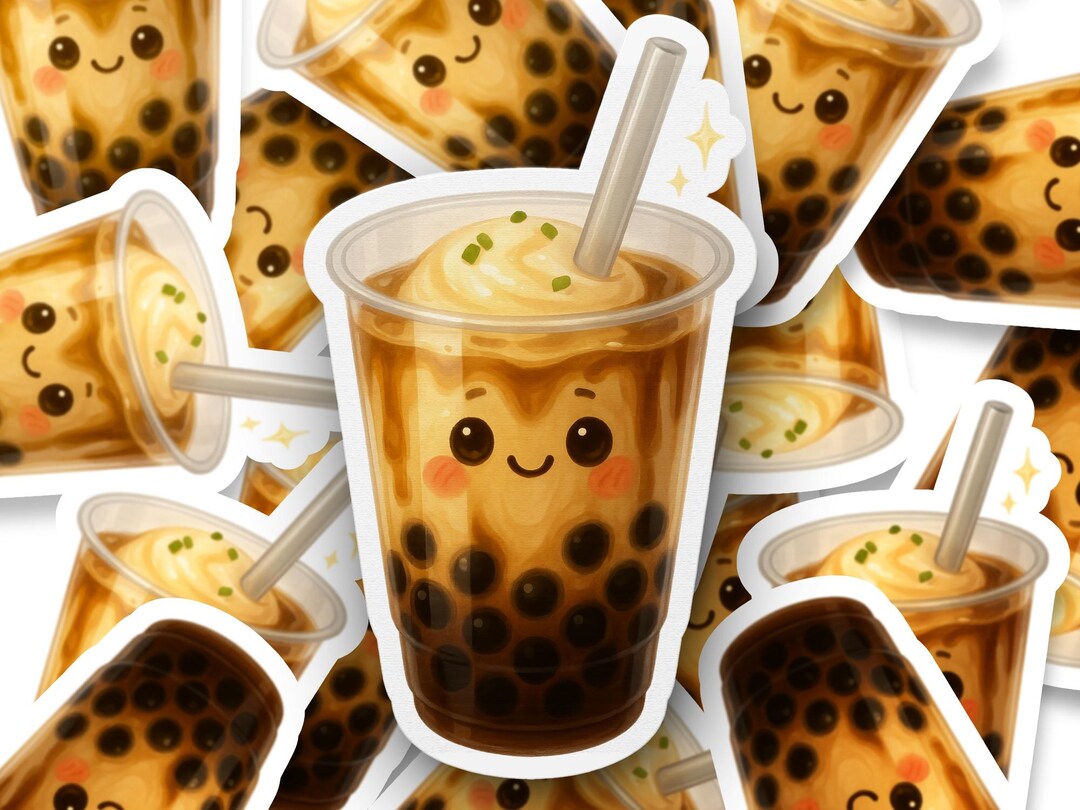 Cute Boba Tea Sticker, Kawaii Bubble Tea Decal, Sweet Milk Tea Vinyl ...
