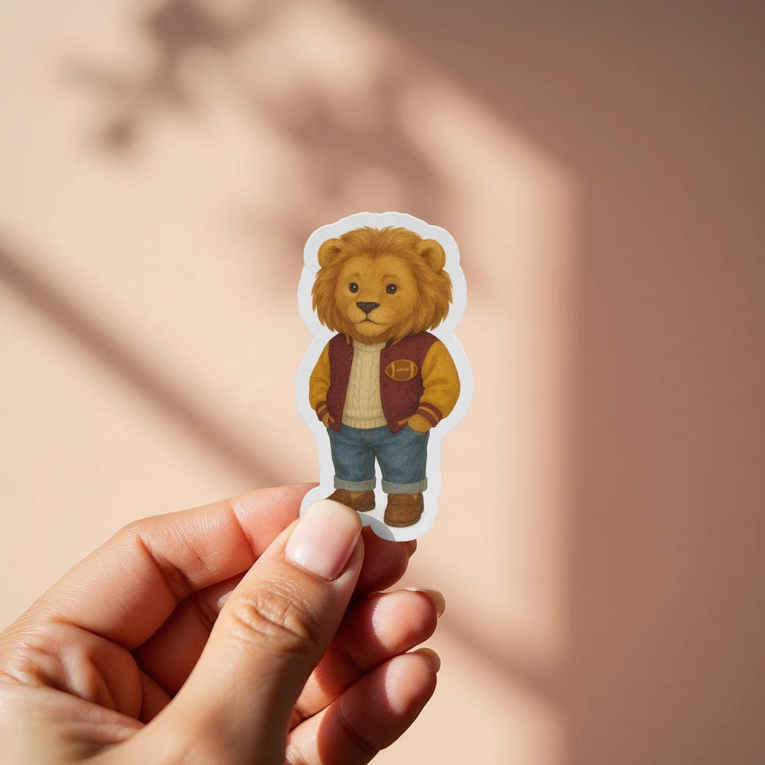 Preppy Lion Mascot Sticker, Lion in Varsity Jacket, College Lion Mascot ...