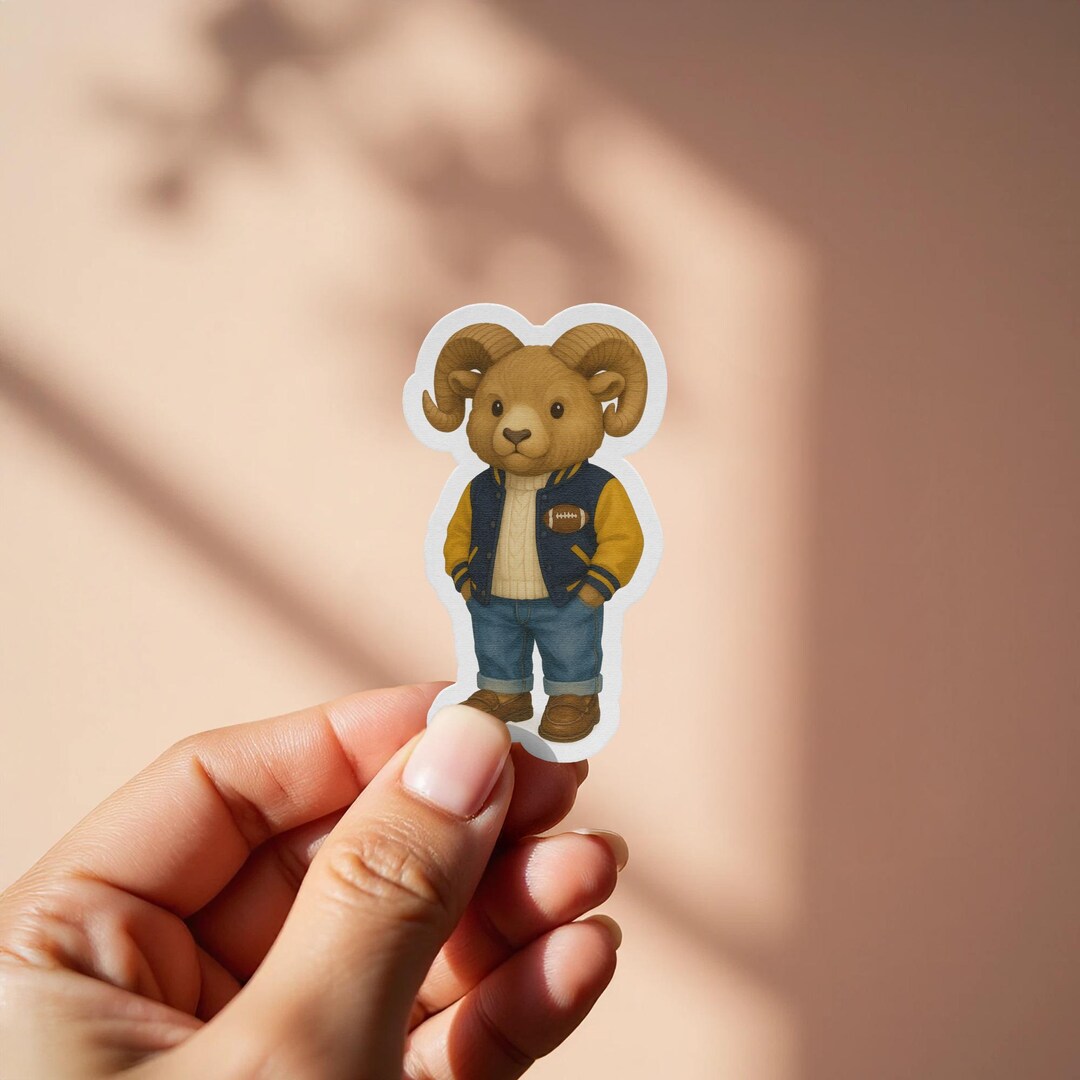 Preppy Ram Mascot Sticker, Ram in Varsity Letterman Jacket Sticker ...