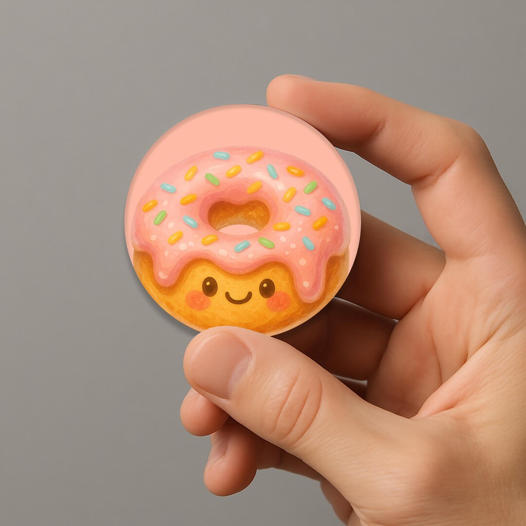 Cute Kawaii Donut Pin Back Button, Pink Sprinkles Badge, Happy Dessert ...