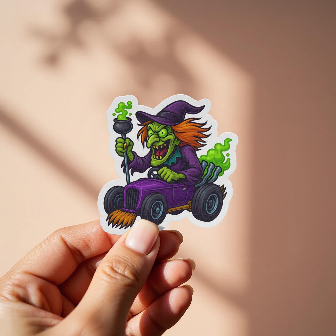 Wacky Racer Witch Sticker, Halloween Racing Car Sticker, Cartoon Hotrod ...
