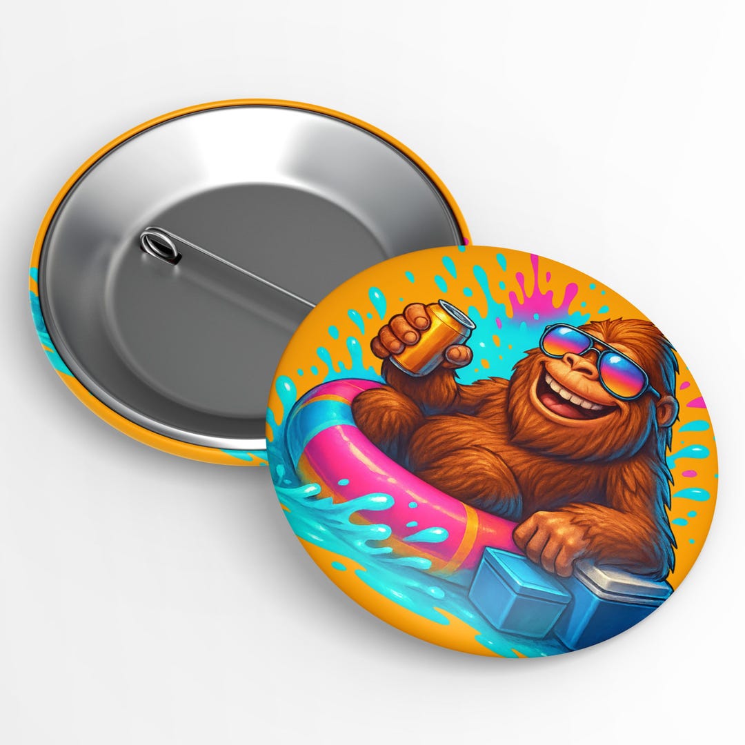 Cool Bigfoot Pin Back Button, Funny Sasquatch Inflatable Float Pin ...