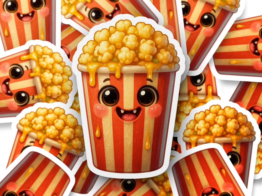 Cute Popcorn Sticker, Kawaii Food Decal, Movie Night Stickers, Funny ...