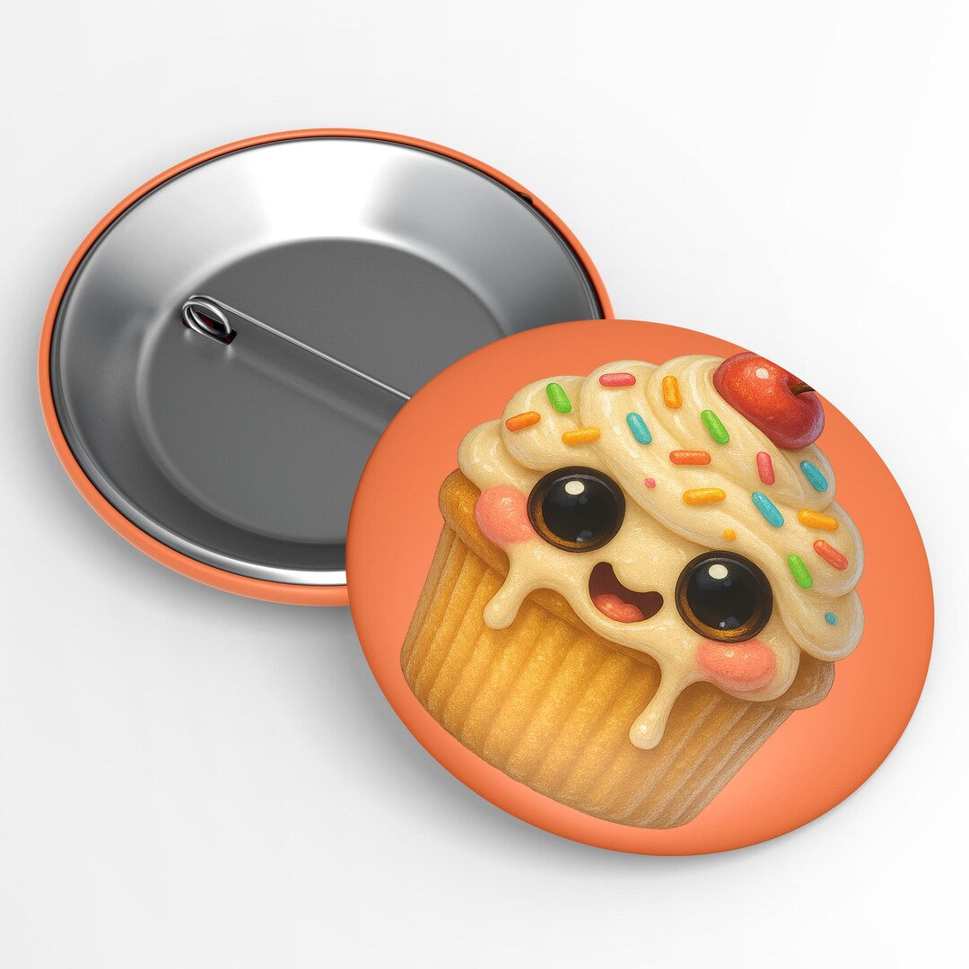 Cute Cupcake Pin Back Button, Kawaii Snack Food Button, Funny Cherry ...