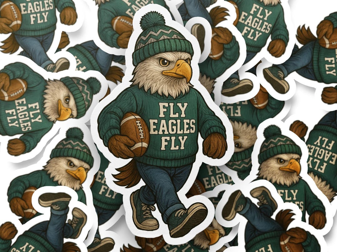 Fly Eagles Fly Sticker, Eagle Mascot Football, Winter Beanie Eagle Decal, Football Fan Sticker ...