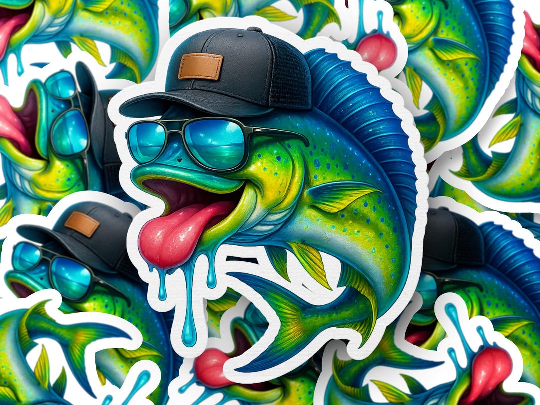 Mahi Mahi Sticker, Funny Fish Decal, Cool Fish Art, Fish in Trucker Hat ...