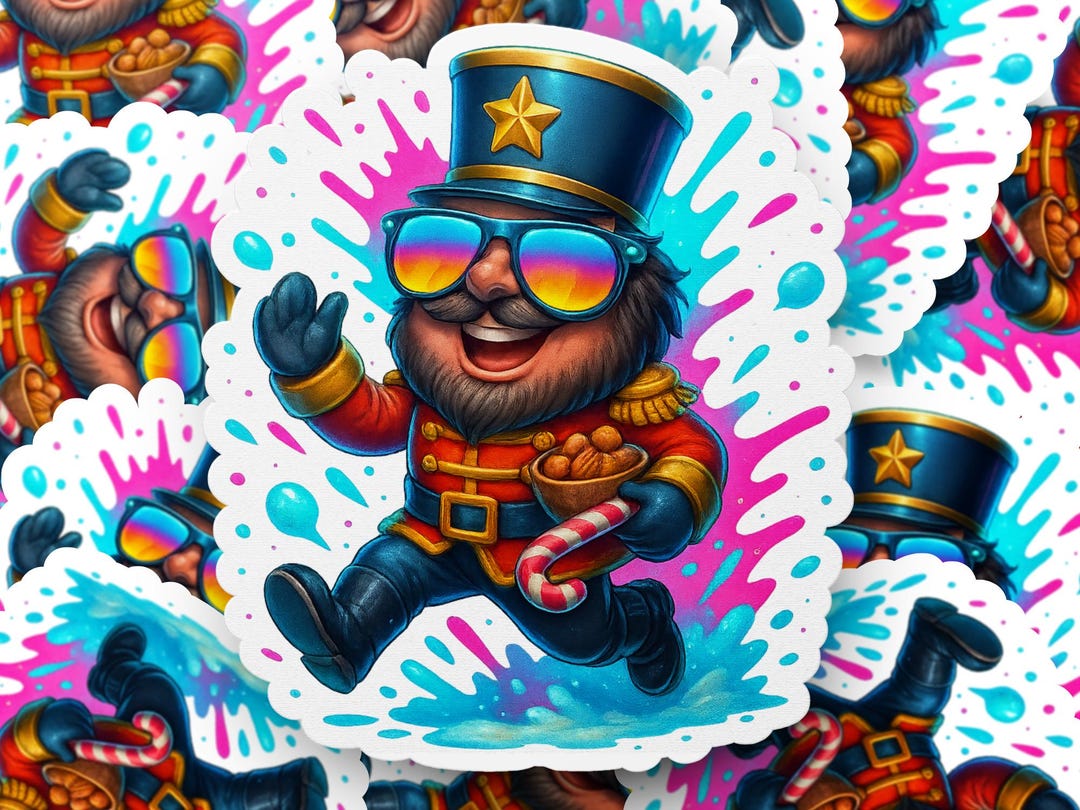 Cartoon Neon Nutcracker Sticker, Funny Xmas Stickers, Cute Holiday ...