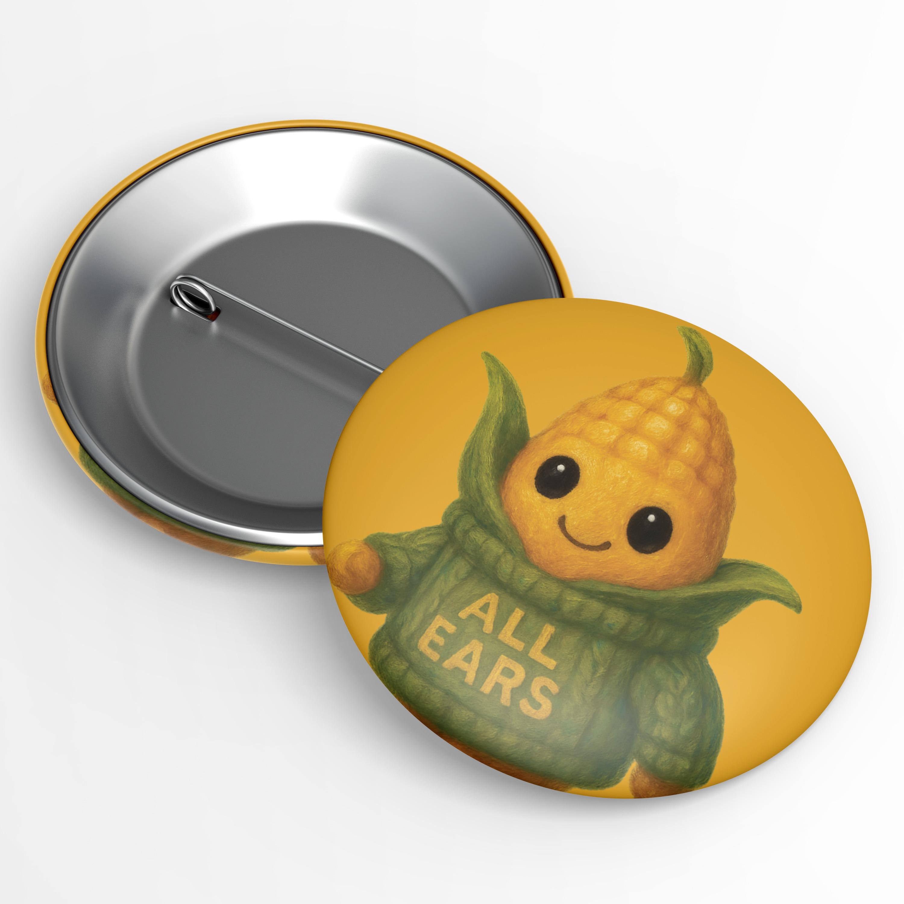 All Ears Corn Pin Back Button, Cute Listener Pinback Badge, Funny Maize ...