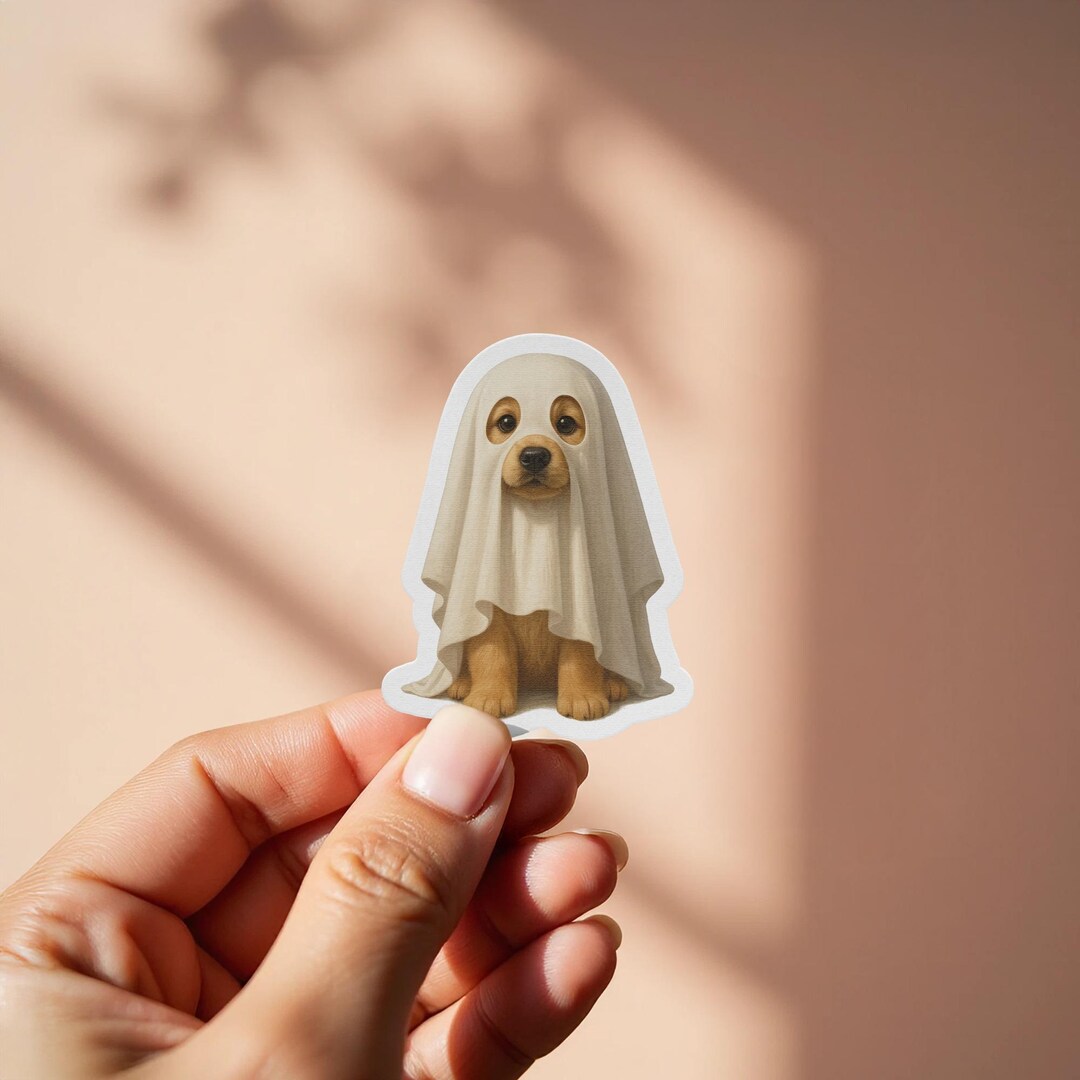 Halloween Puppy Sticker, Cute Ghost Dog Sticker, Golden Retriever ...