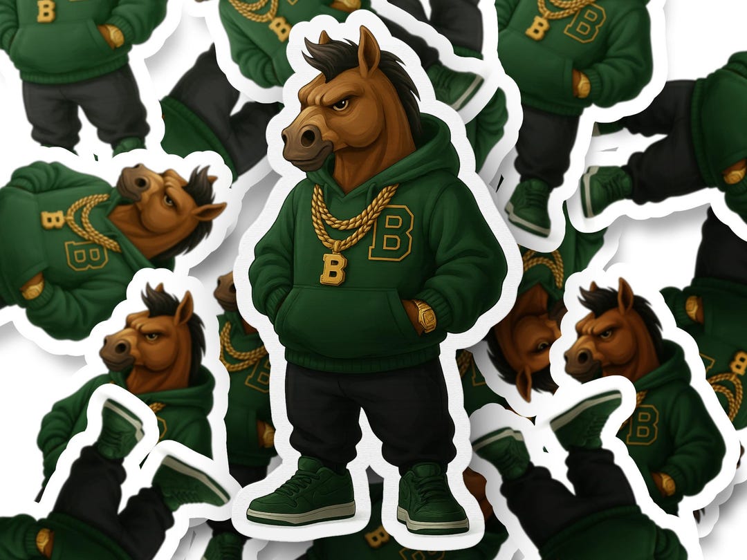 Bronco School Mascot Sticker, Cartoon Horse Sticker, Gangster Horse ...