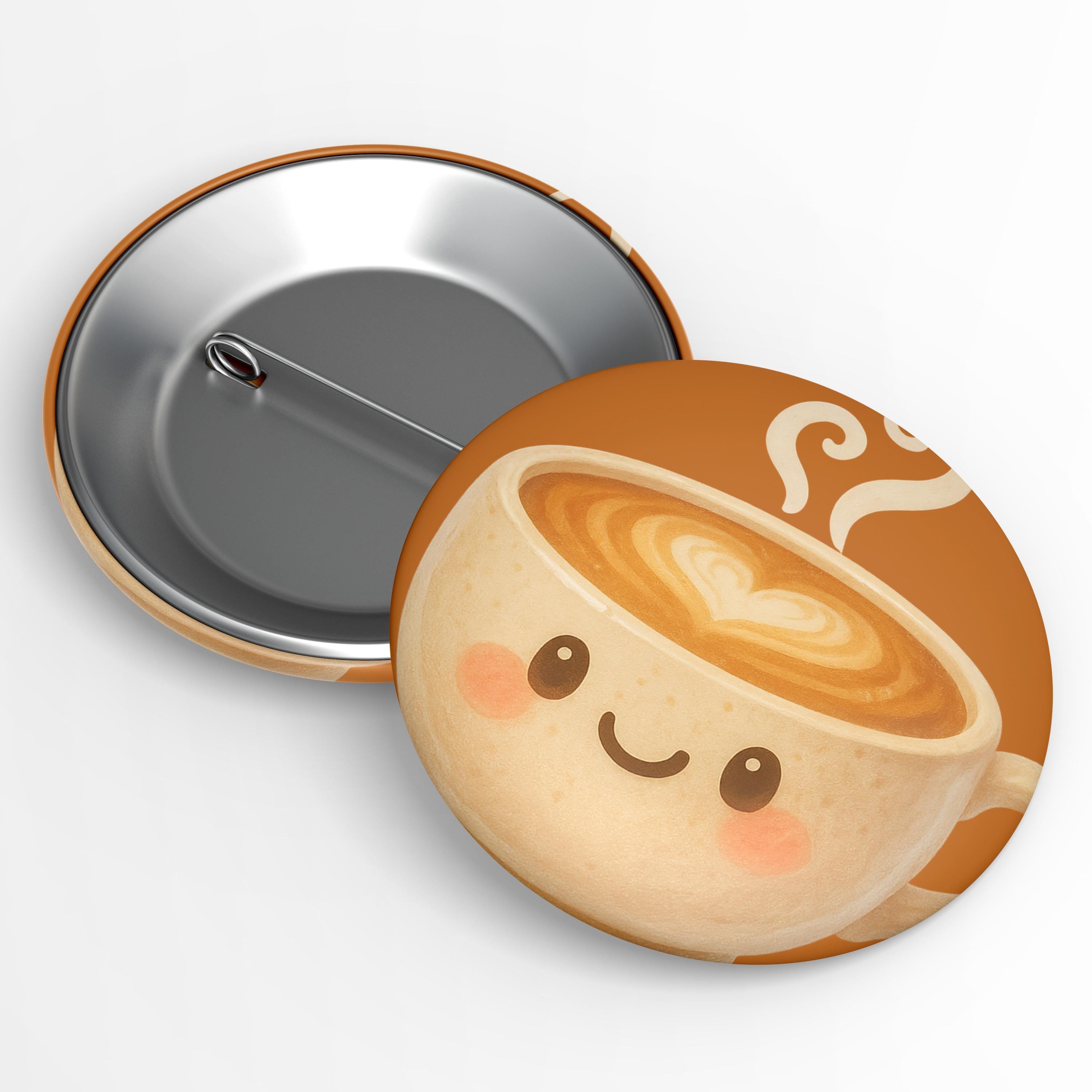 Cute Happy Coffee Cup Pin Back Button, Latte Heart Button, Coffee Lover ...