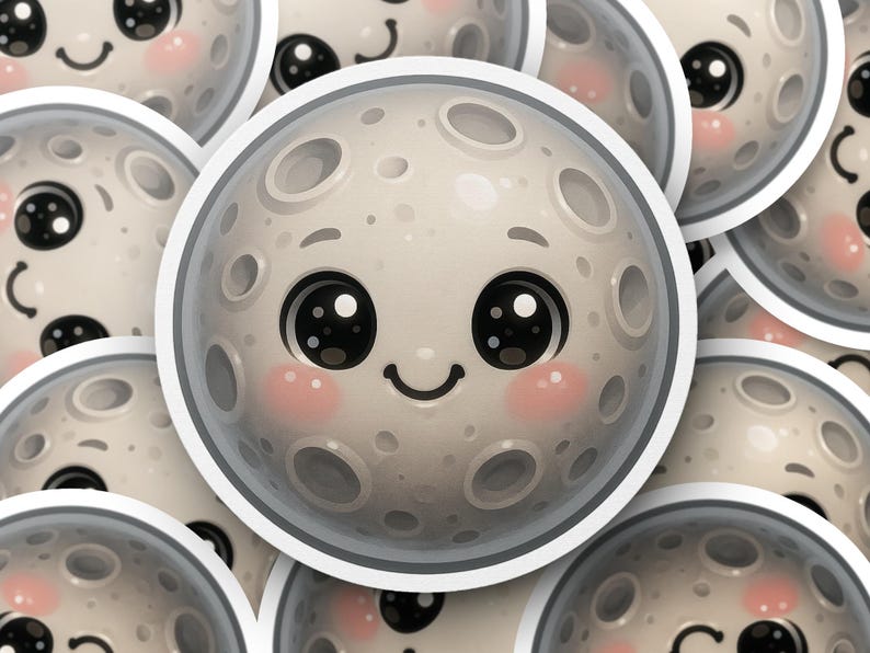 Cute Moon Sticker, Kawaii Lunar Decal, Smiling Celestial Sticker, Space ...