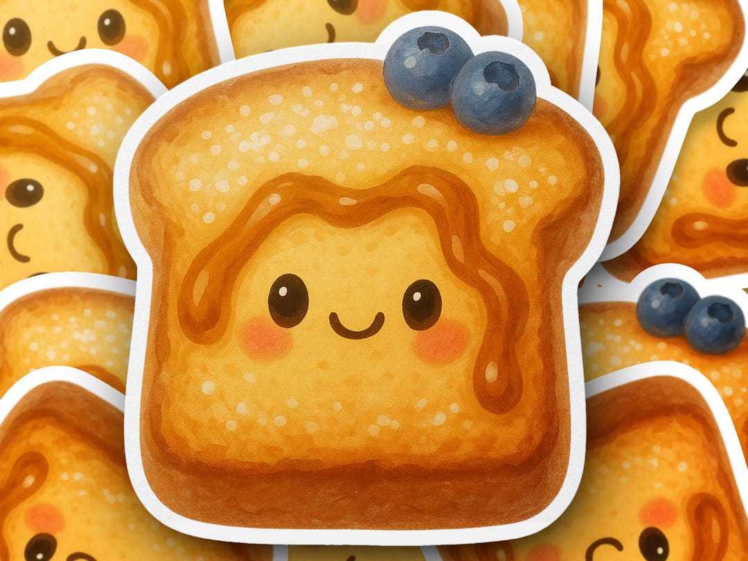 Cute French Toast Sticker, Kawaii Breakfast Decal, Happy Toast With ...