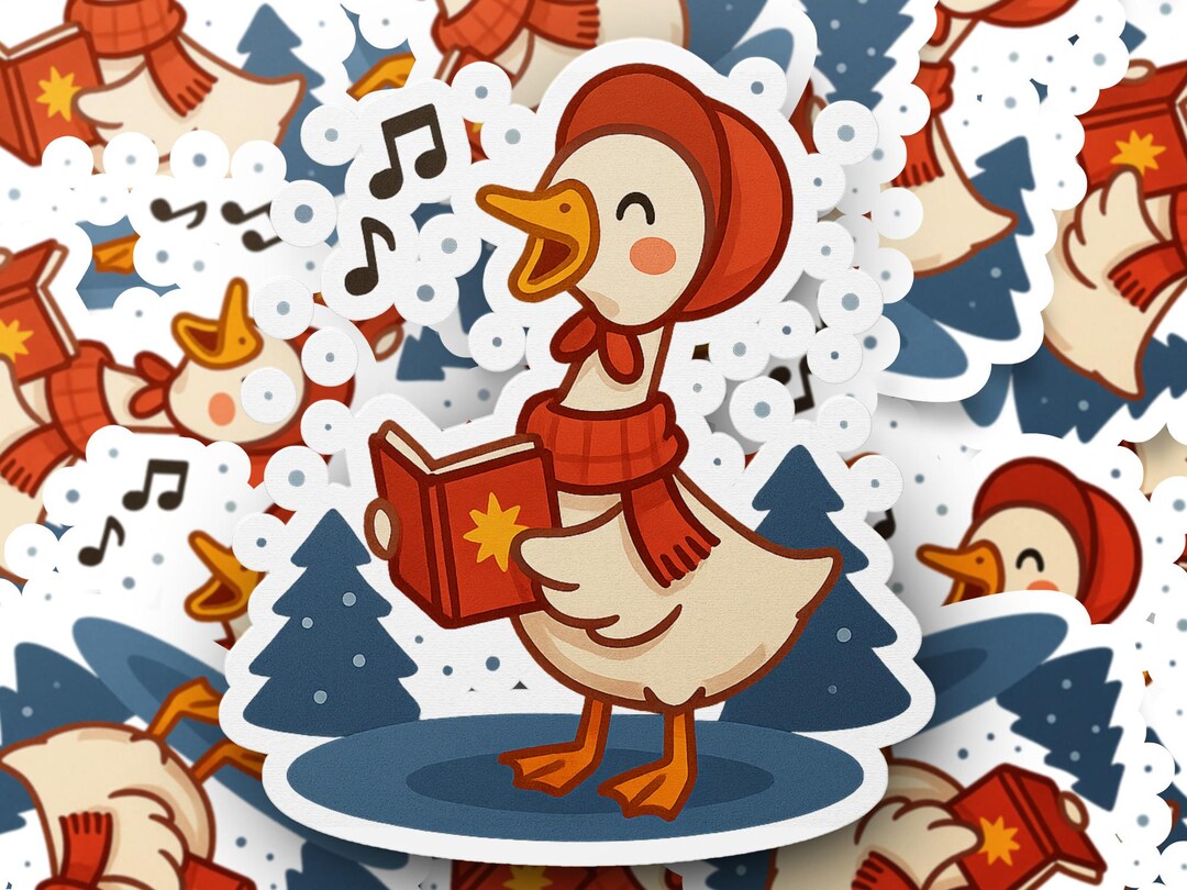 Cute Christmas Caroling Duck Sticker, Holiday Goose With Book, Festive ...