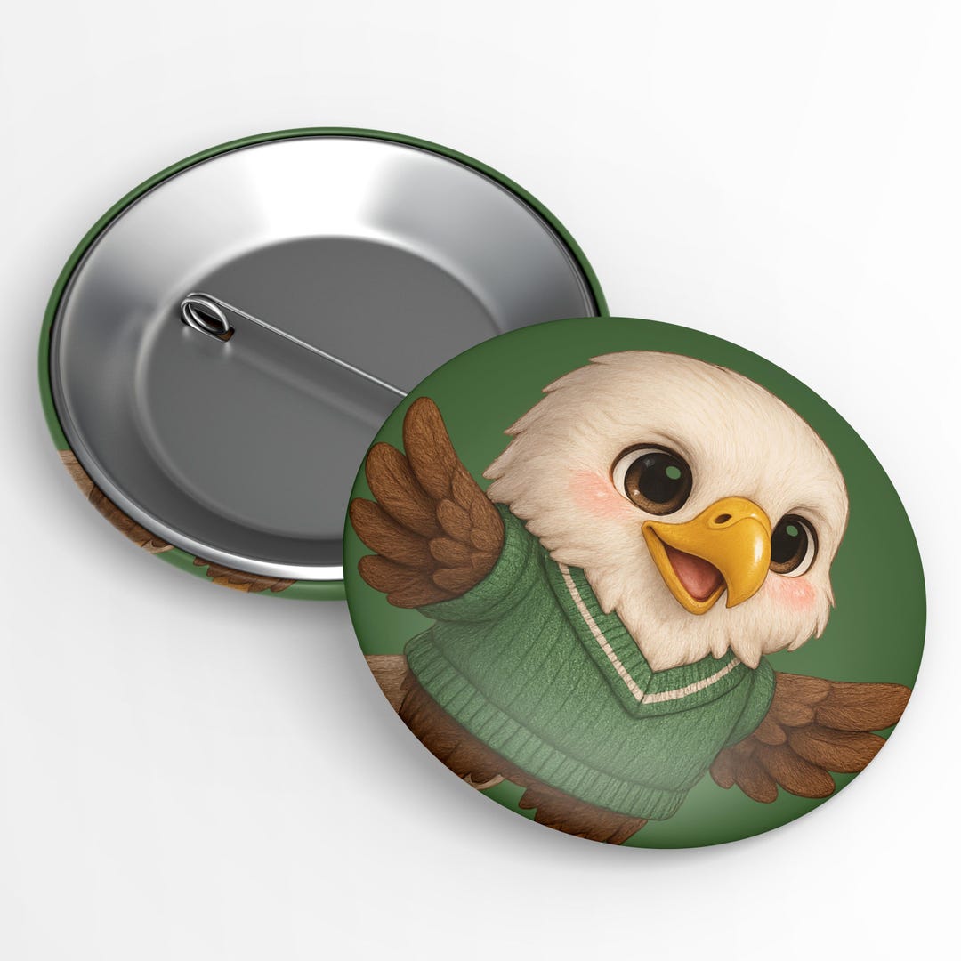 Cute Eagle Mascot Pin Back Button, Cartoon Animal Button, School Spirit ...