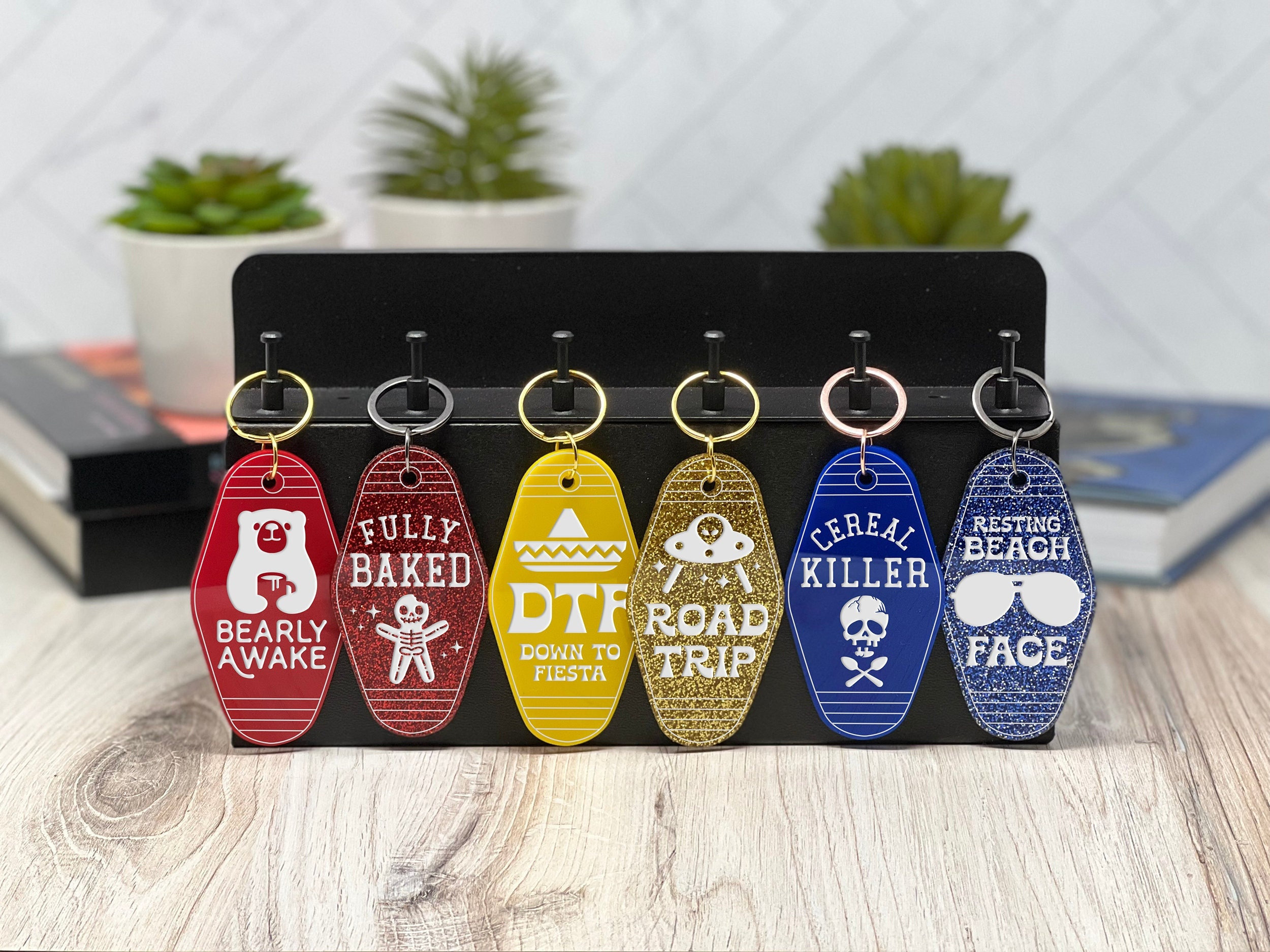 Funny Motel Keychain Retro Glitter Keyring Vintage Acrylic - Etsy