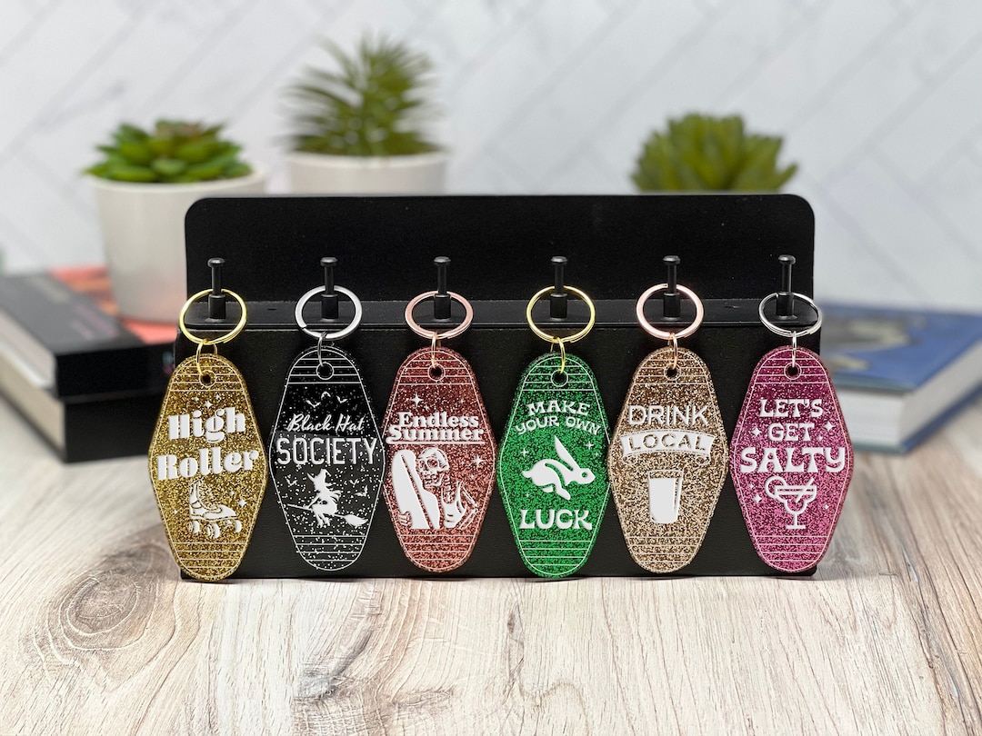 Funny Motel Keychain , Retro Glitter Keyring , Vintage Acrylic Keyring ...