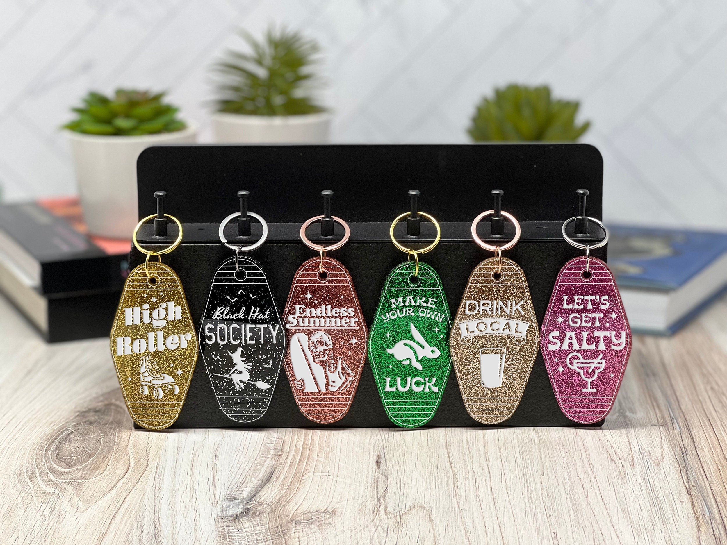 Funny Motel Keychain Retro Glitter Keyring Vintage Acrylic - Etsy