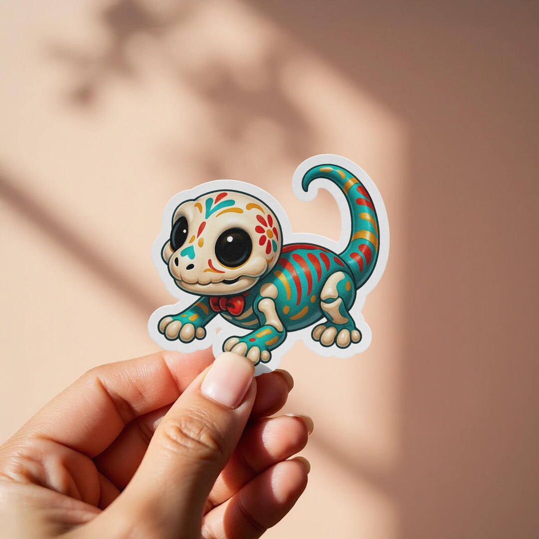 Day of the Dead Lizard Sticker, Cute Reptile Decal, Colorful Sugar ...