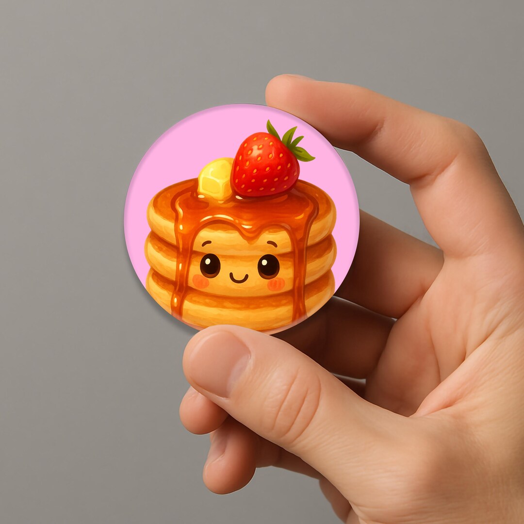 Kawaii Pancake Pin Back Button, Cute Breakfast Stack Badge, Happy Food ...