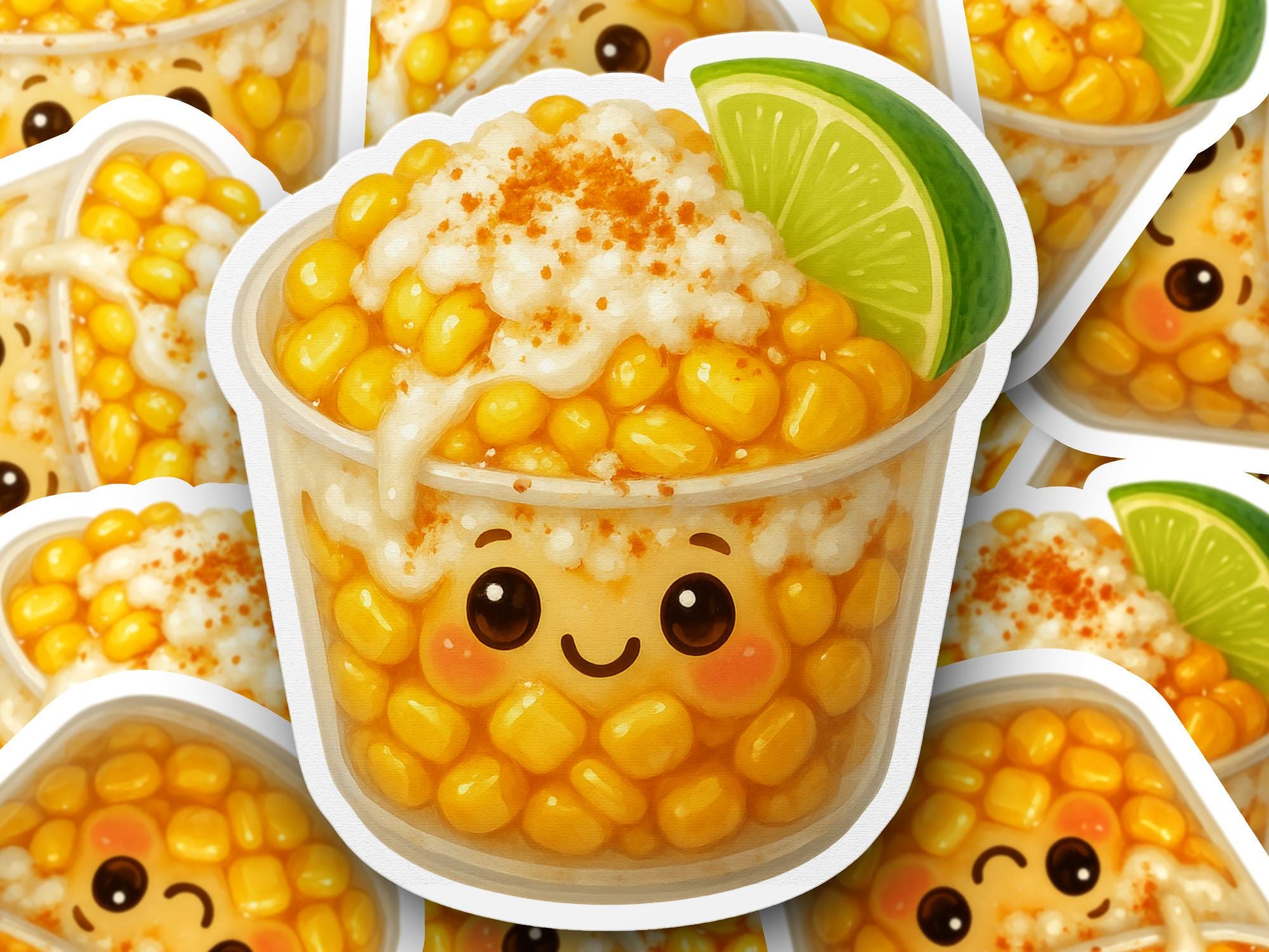 Kawaii Elote Sticker, Cute Mexican Street Corn Decal, Butter Corn in a ...