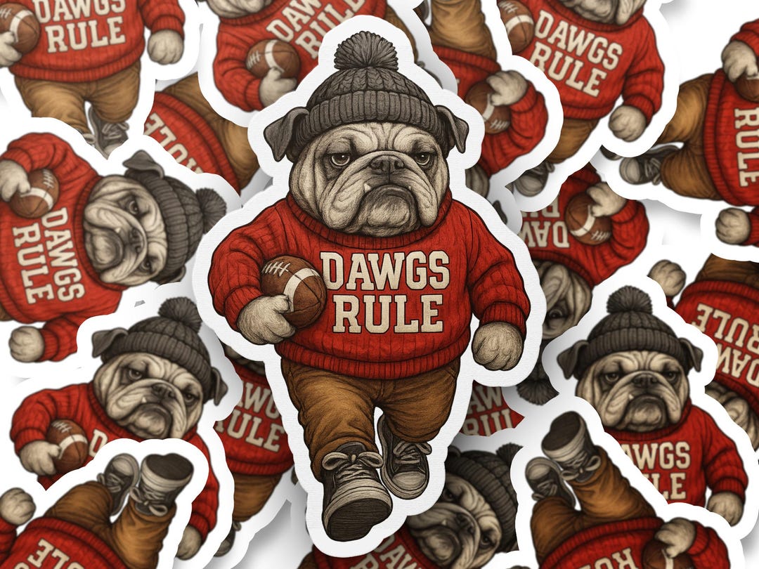 Dawgs Rule Sticker, Bulldog Mascot Football Sticker, Dog in Beanie ...