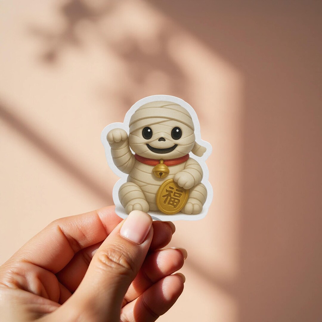Mummy Maneki Neko Sticker, Lucky Cat Mummy Sticker, Cute Spooky Season ...