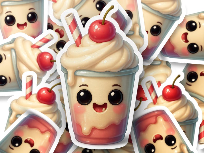 Cute Kawaii Milkshake Sticker, Cartoon Food Decal, Sweet Ice Cream ...