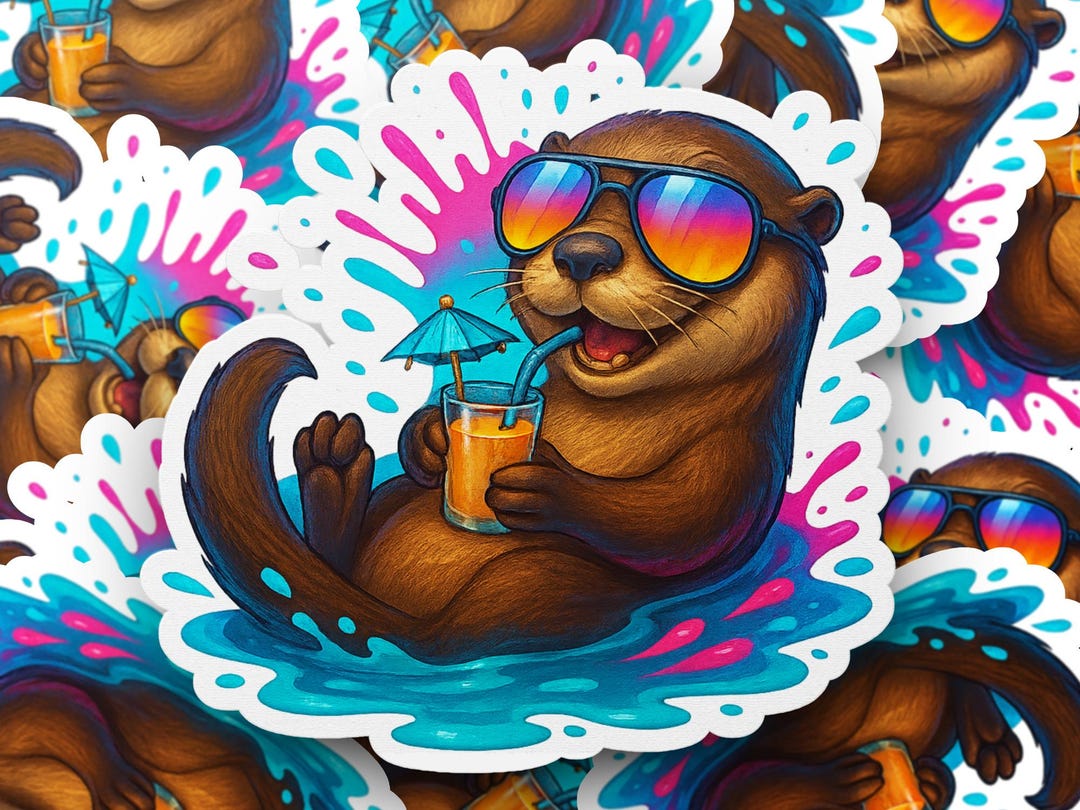 Cool Otter Sticker, Relaxing Otter Decal, Fun Animal Sticker ...