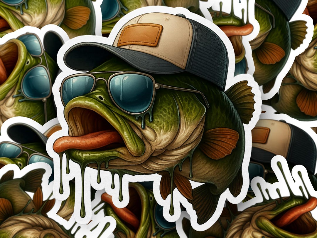 Cool Bass Fish Sticker, Funny Fishing Decal, Fisherman Gift, Bass With ...