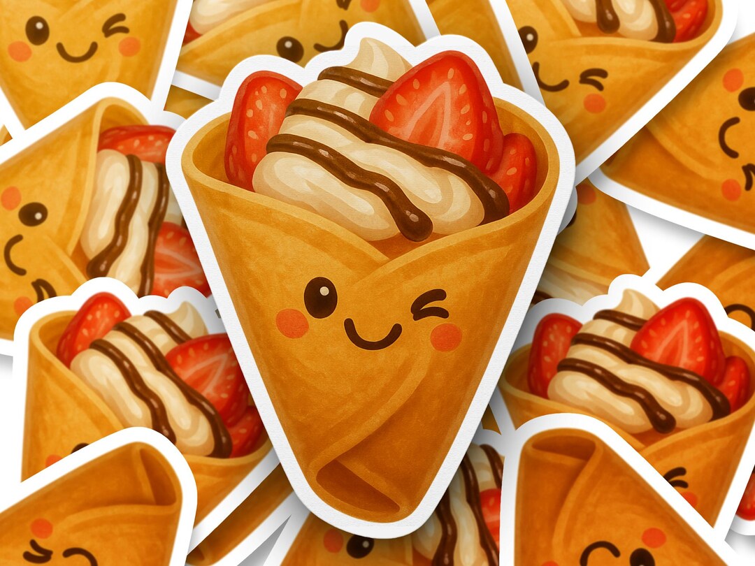 Cute Crepe Sticker, Winking Dessert Decal, Kawaii Food Sticker, Funny ...