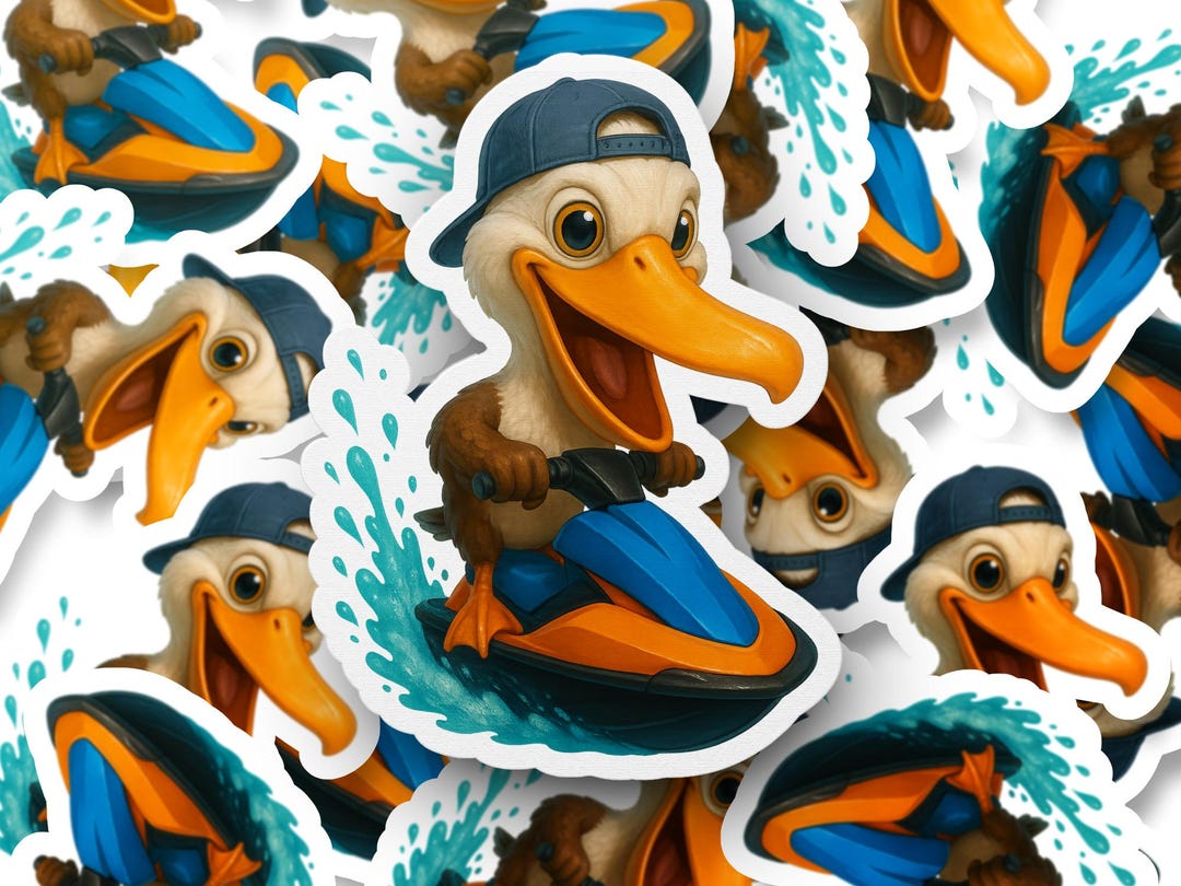 Cool Pelican on a Jet Ski Sticker, Funny Animal Stickers, Watercraft ...