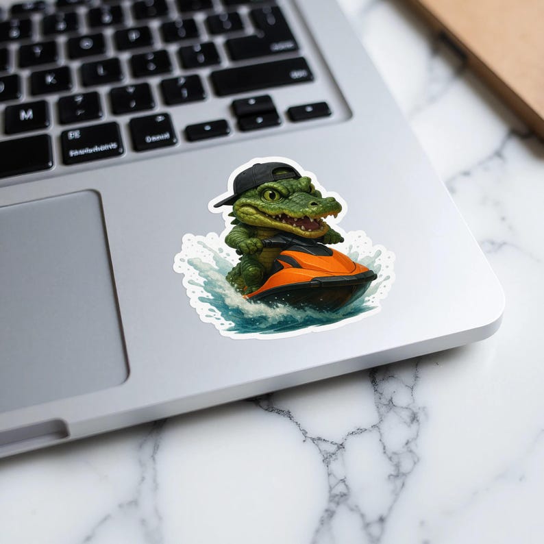 Alligator on a Jet Ski Sticker, Cartoon Alligator Decal, Funny Cute ...