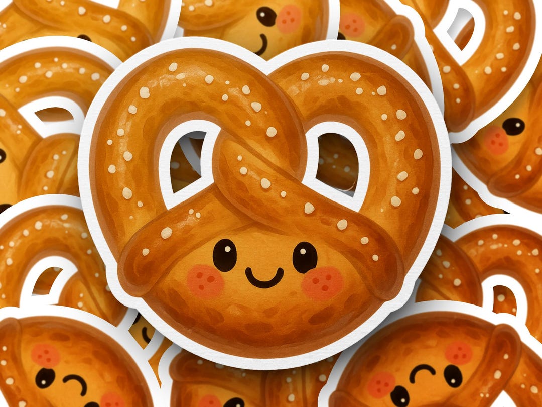 Cute Pretzel Sticker, Kawaii Food Decal, Funny Pretzel Face Vinyl ...