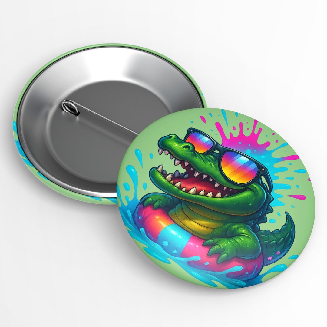 Cool Gator Pin Back Button, Summer Alligator Button, Funny Crocodile ...